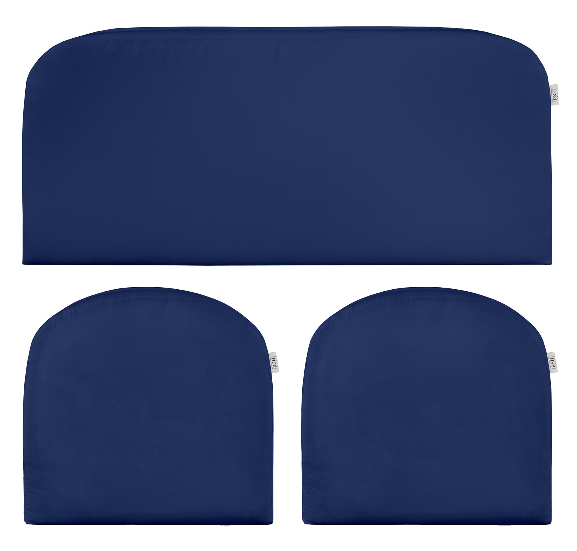 RSH DECOR: 3-Piece Foam Wicker Cushion Set | 41 x 19 & 19 x 19 | All-Weather Spun Fabric | Water-Resistant | Outdoor Loveseat & U-Shape Cushions for Patio Furniture | Navy Blue