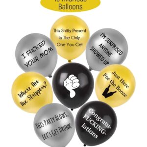 Unnecessarily Cruel Balloons - Black Silver & Gold Pack of 16 - Rude Funny Abusive Balloon Gifts Men Women Great for Birthday Supplies Retirement Graduation Anniversary Housewarming Bday Decorations