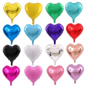 annodeel 50 pcs 10 inch heart foil balloons, multi-colored heart mylar balloons mixed color for wedding birthday baby shower party decoration