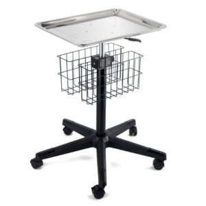 pneumatic stainless steel instrument tray on wheels - pneumatic height adjustable styling cart with organizer - stainless steel aesthetician cart, tattoo tray table, medical tray on wheels