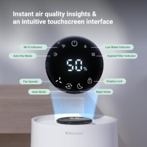 BLUEAIR Premium Smart Humidifier: 3.5L Dishwasher Safe Tank for Large Room, Better Sleep with Evaporative Tech, Auto & Night Mode, Easy Top Fill, Air Quality Insight with App, Touchscreen, 48-Hour run