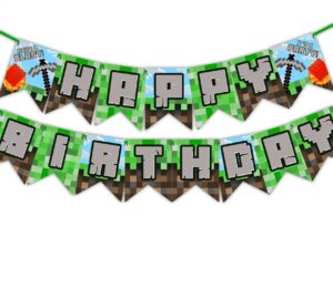 pixel blast birthday banner pennant - mining party supplies - pixel party decorations - mining banner - pixel birthday banner - blast on