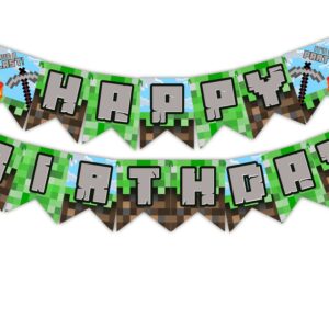 Pixel Blast Birthday Banner Pennant - Mining Party Supplies - Pixel Party Decorations - Mining Banner - Pixel Birthday Banner - Blast On