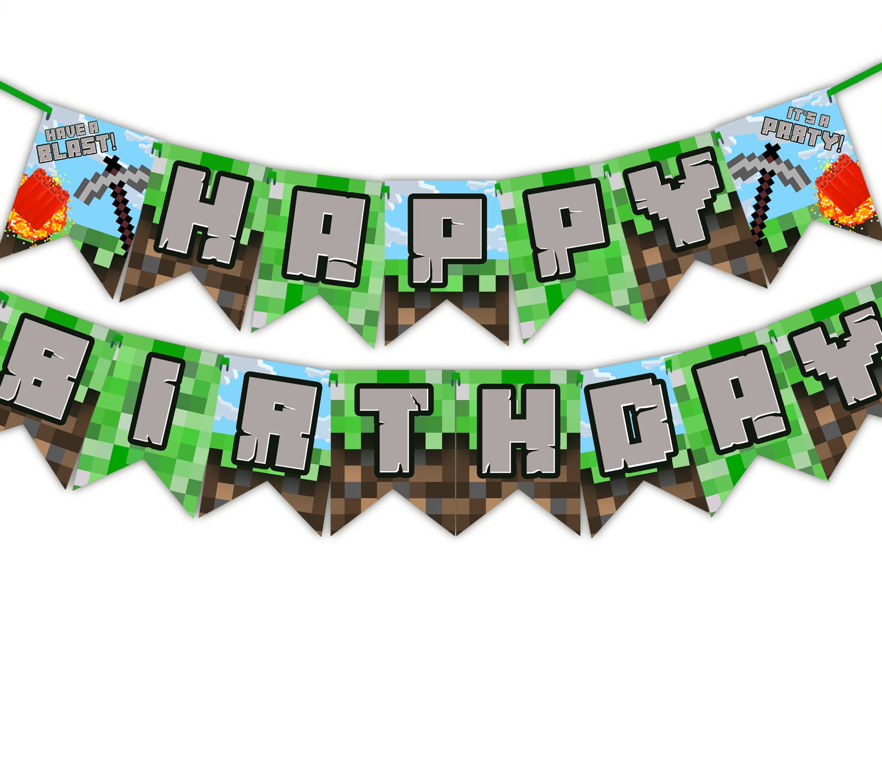 Pixel Blast Birthday Banner Pennant - Mining Party Supplies - Pixel Party Decorations - Mining Banner - Pixel Birthday Banner - Blast On