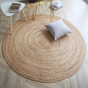 the knitted co. 100% jute area rug 8 feet- round natural fibers- braided design hand woven natural carpet - home decor for living room hallways bedroom (natural, 8' round)