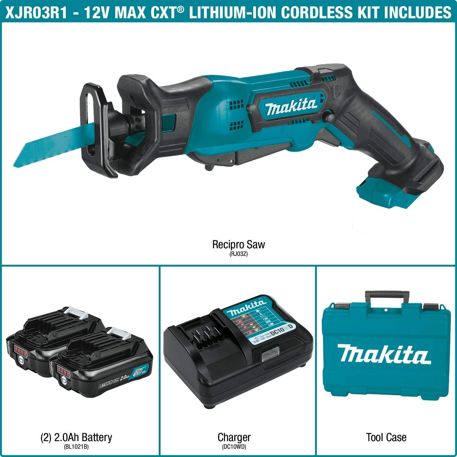 Makita RJ03R1 12V Max CXT Lithium-Ion Cordless Recipro Saw Kit (Renewed)