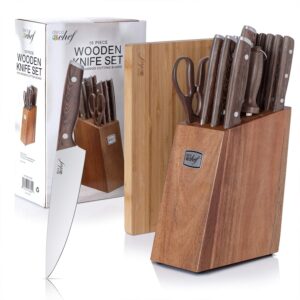 Deco Chef 16 Piece Kitchen Knife Set Stainless Steel with Wood Handles, 8" Chef Knife, 6.5" Cleaver, 8" Bread Knife, 8" Slicing Knife, 4.5" Paring Knife, 6pcs Steak Knives, Kitchen Shears, and more