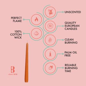 BOLSIUS Orange Taper Candles - 12 Pack Individually Wrapped Unscented 10 Inch Dinner Candle Set - 8 Burn Hours - Premium European Quality - Smokeless & Dripless Household Wedding & Party Candlesticks