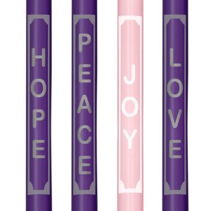 Advent Candles with Words Love, Peace, Hope, Joy On The Candles - Christmas Advent Candle Set of 4 for Advent Rings and Advent Wreaths- Premium Hand Made - Self Fitting End - for Church Advent Wreath