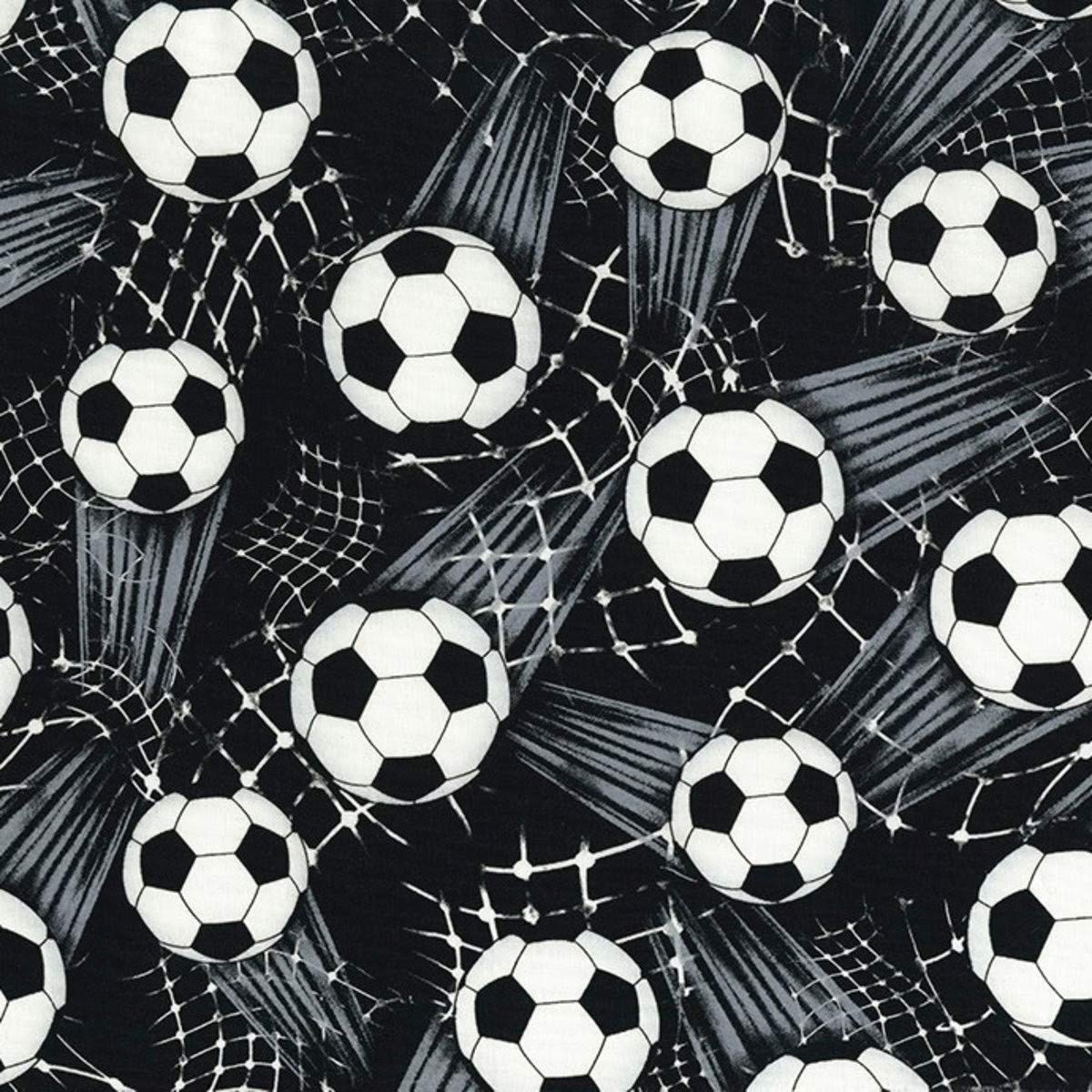 Timeless Treasures Soccer Balls & Nets Black Premium Quality 100% Cotton Sold by The Yard.