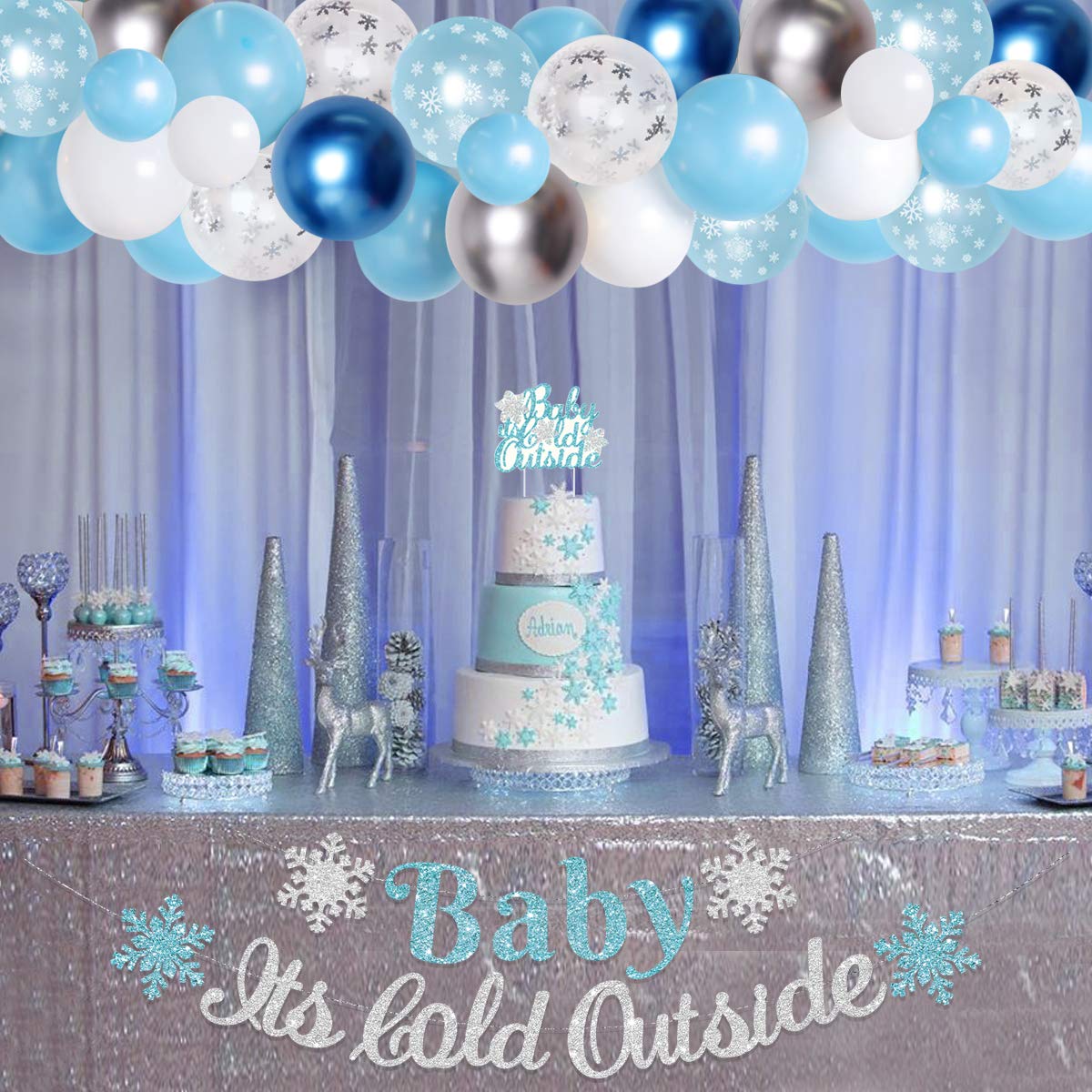 Kreatwow Baby It’s Cold Outside Party Decorations Blue Frozen Theme Baby Shower Supplies Snowflake Balloon Garland Kit Banner Cake Topper Winter Little Snowflake Party