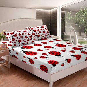 feelyou ladybug bedding set cute bug pattern bed sheet set for boys girls entomology fitted sheet kids toddler twin size includes 1 sheets & 1 pillowcase (no flat sheet)