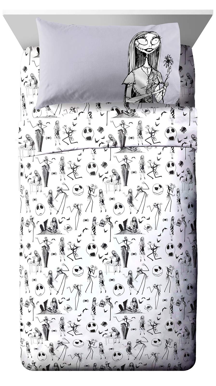 Jay Franco Disney Nightmare Before Christmas Gothic Romance Twin Sheet Set -3 Piece Set Super Soft and Cozy Kids Bedding Features Jack Skellington & Sally - Microfiber Sheets(Official Disney Product)