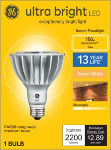 ge lighting ultra bright led floodlight bulb, 24 watt (150 watt equivalent) warm white, medium base, indoor floodlight (1 pack)