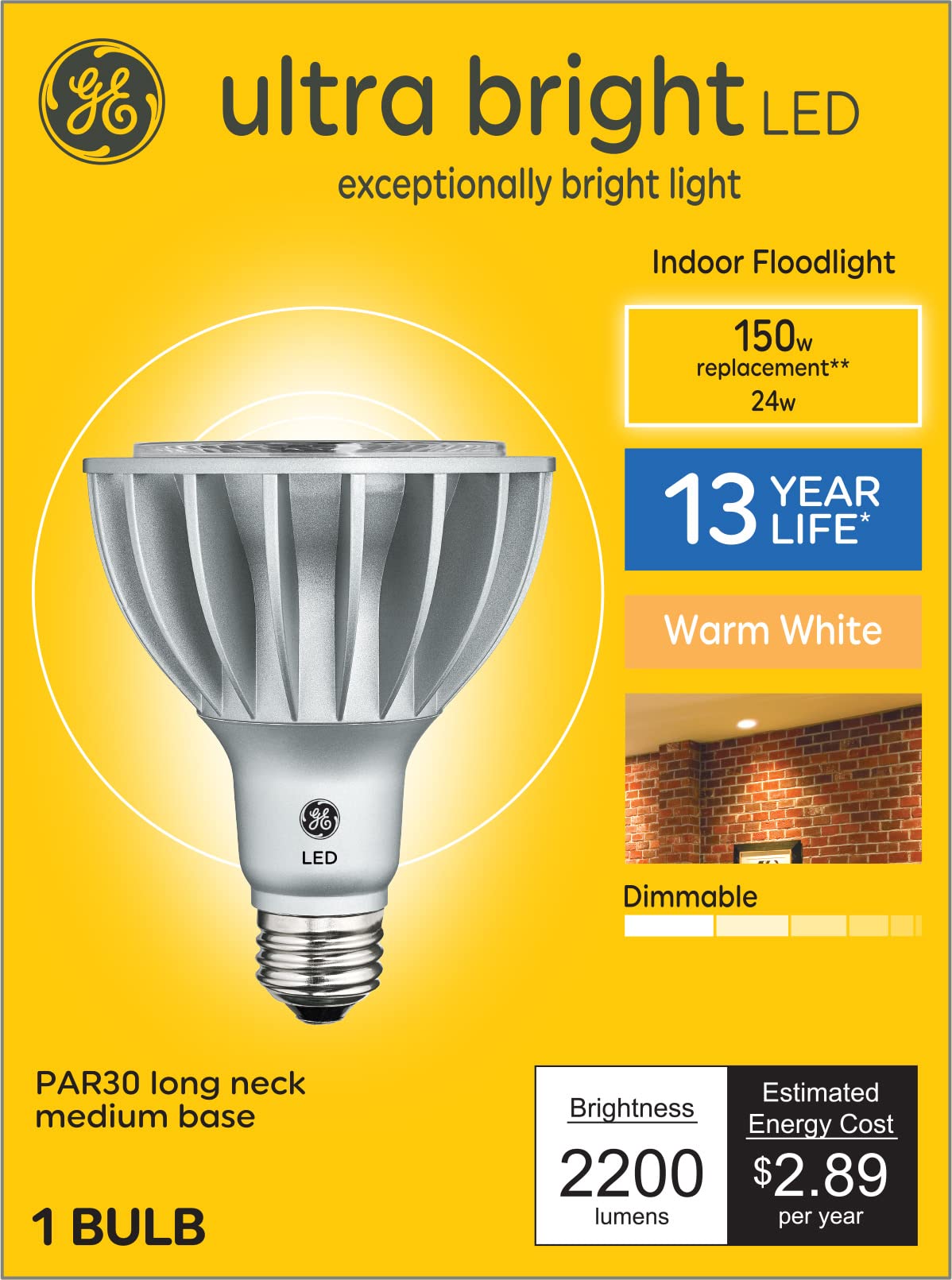 GE Lighting Ultra Bright LED Floodlight Bulb, 24 Watt (150 Watt Equivalent) Warm White, Medium Base, Indoor Floodlight (1 Pack)