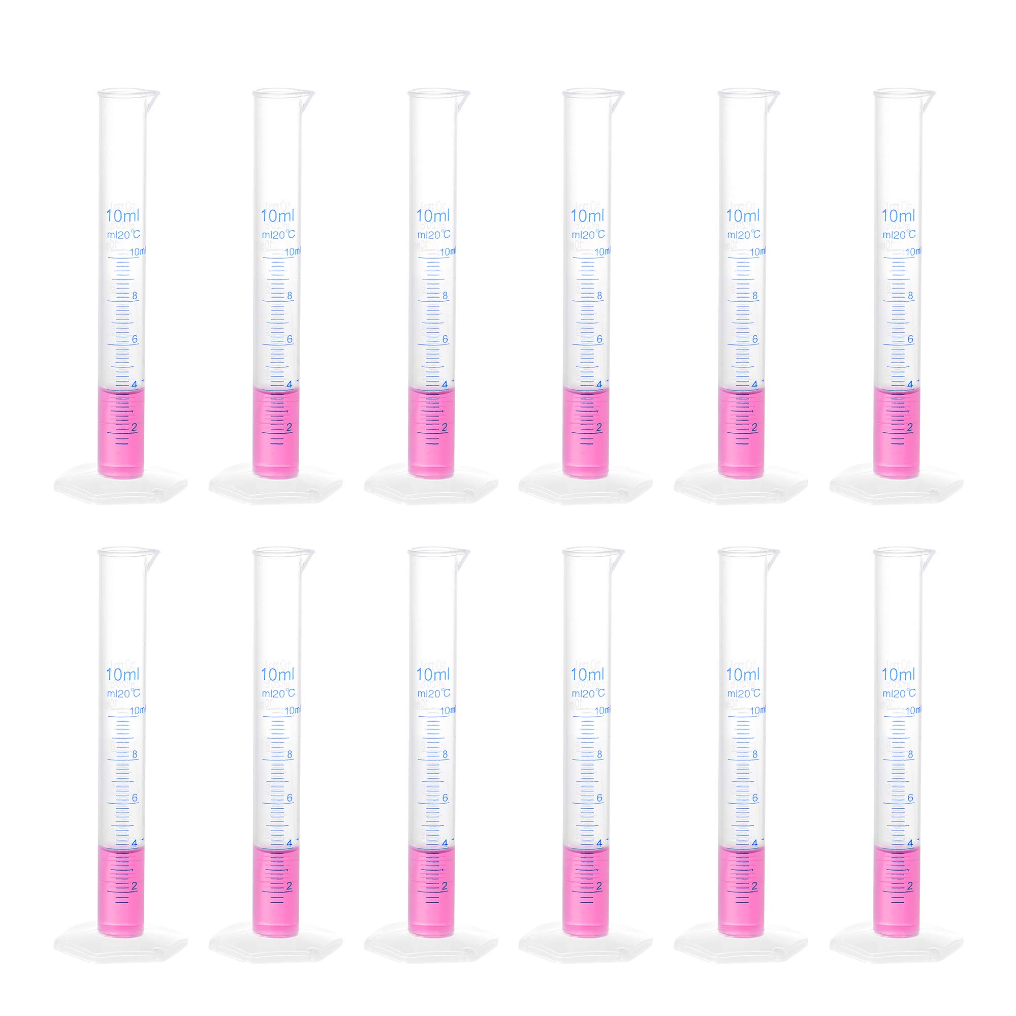 uxcell Plastic Graduated Cylinder, 10ml Measuring Cylinder, Science Test Tube Beakers, 2-Sided Metric Marking, Clear Hex Base for Lab Home 12Pcs