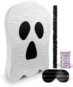 ghost halloween piñata with stick - 17”x10"x 5" perfect for halloween party decorations, photo prop, october birthday, funny and spooky anniversary - fits candy/favors: by get a piñata