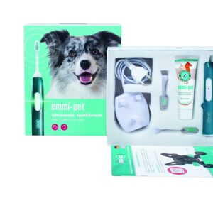 Emmi-pet Electric Toothbrush Set 2.0 for Pets. Healthier Teeth & Gums and Fresher Breath. Patented ultrasonic Technology Cleans Completely Silent, no Vibration and no Brushing. Rechargeable