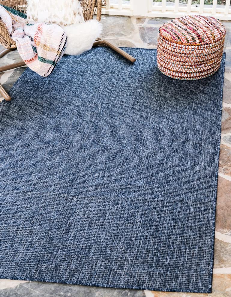 Unique Loom Collection Casual Transitional Solid Heathered Indoor/Outdoor Flatweave Area Rug (2' x 3' 1" Rectangle, Blue/Navy Blue)