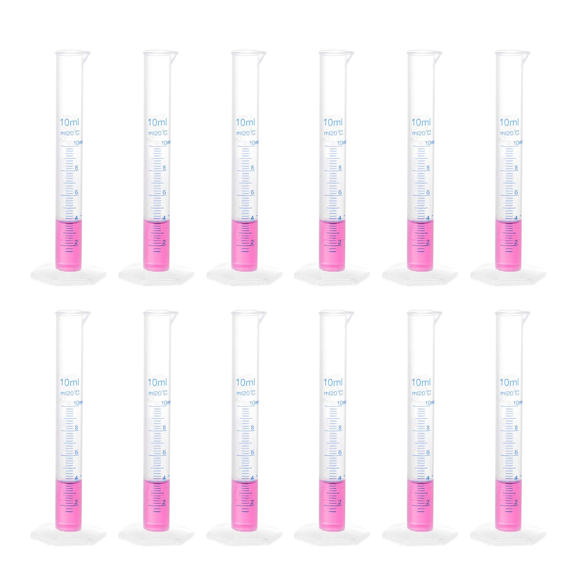 uxcell Plastic Graduated Cylinder, 10ml Measuring Cylinder, Science Test Tube Beakers, 2-Sided Metric Marking, Clear Hex Base for Lab Home 12Pcs