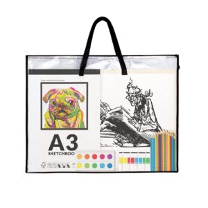 sunee 19x25 art portfolio bag, 3 packs artist supply organizer with handle, zippered storage folder for artwork, poster, scrapbook, keepsake and bulletin board