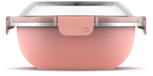 ello stainless steel lunch bowl food storage container with leak-proof lid, 6.5 cup, peach