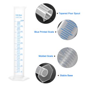 uxcell Plastic Graduated Cylinder, 500ml Measuring Cylinder, Science Test Tube Beakers, 2-Sided Metric Marking, Clear Hex Base for Lab Home 2Pcs