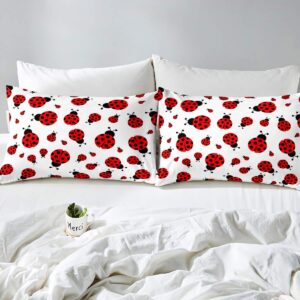 Feelyou Ladybug Bedding Set Cute Bug Pattern Bed Sheet Set for Boys Girls Entomology Fitted Sheet Kids Toddler Twin Size Includes 1 Sheets & 1 Pillowcase (No Flat Sheet)