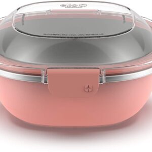 Ello Stainless Steel Lunch Bowl Food Storage Container with Leak-Proof Lid, 6.5 Cup, Peach