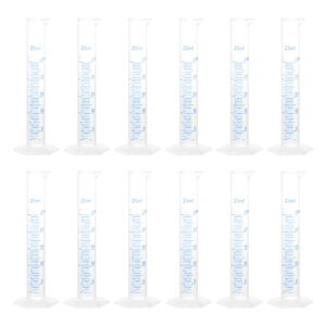 uxcell plastic graduated cylinder, 25ml measuring cylinder, science test tube beakers, 2-sided metric marking, clear hex base for lab home 12pcs