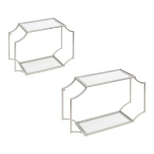 kate and laurel ciel modern wall shelf, set of 2, silver, glam wall shelves for display and storage