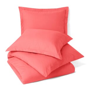 3 Piece Duvet Cover Set with Zipper & Corner Ties 100% Egyptian Cotton 600 Thread Count Ultra Soft and Comfort Duvet Cover(Coral Pink,Queen/Full)