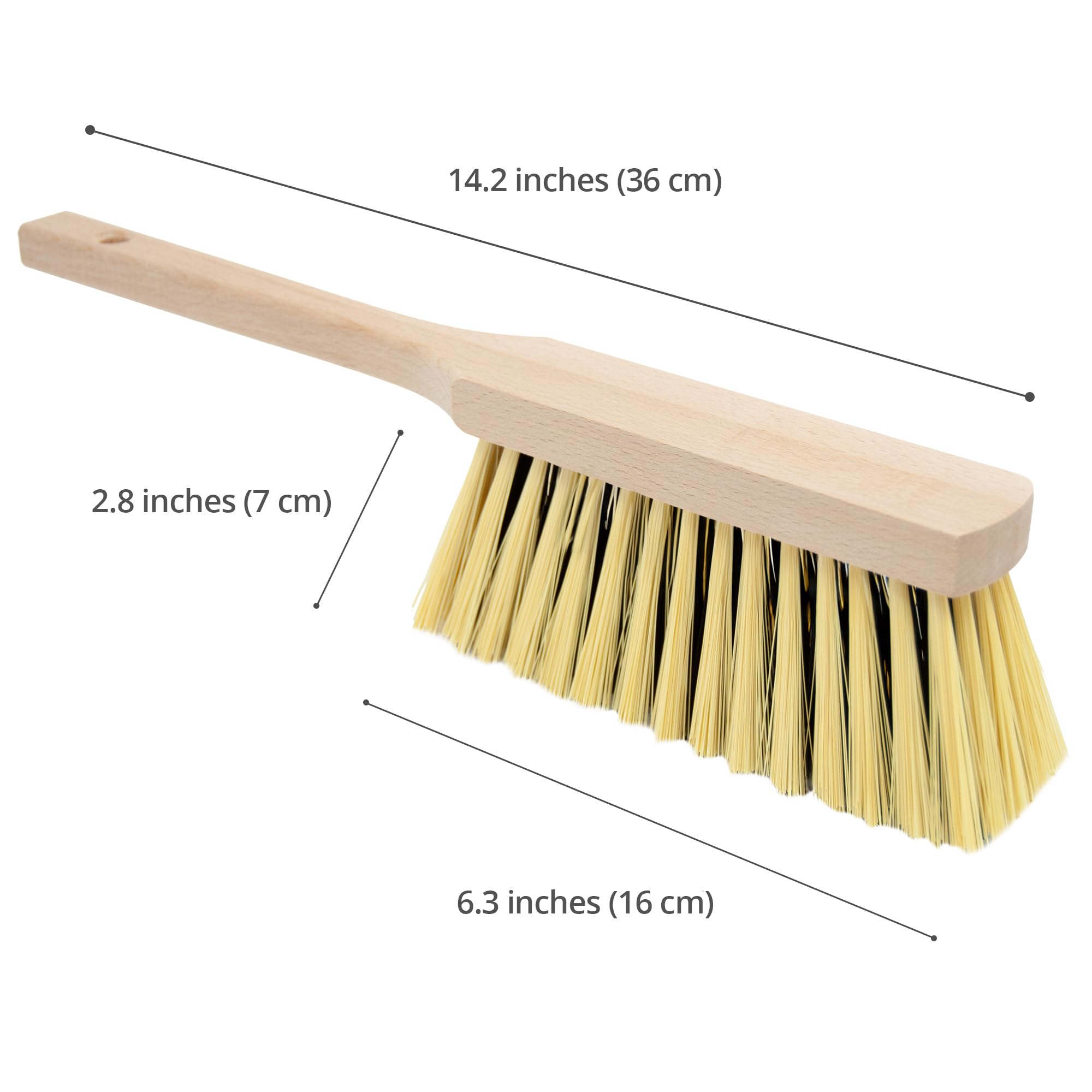 Harrison Greys Cleaning Brush, 14.2'' Hand Broom with Medium-Soft Bristles, Wooden Handle, Multi-Purpose Dusting Brush for Home and Professional Use