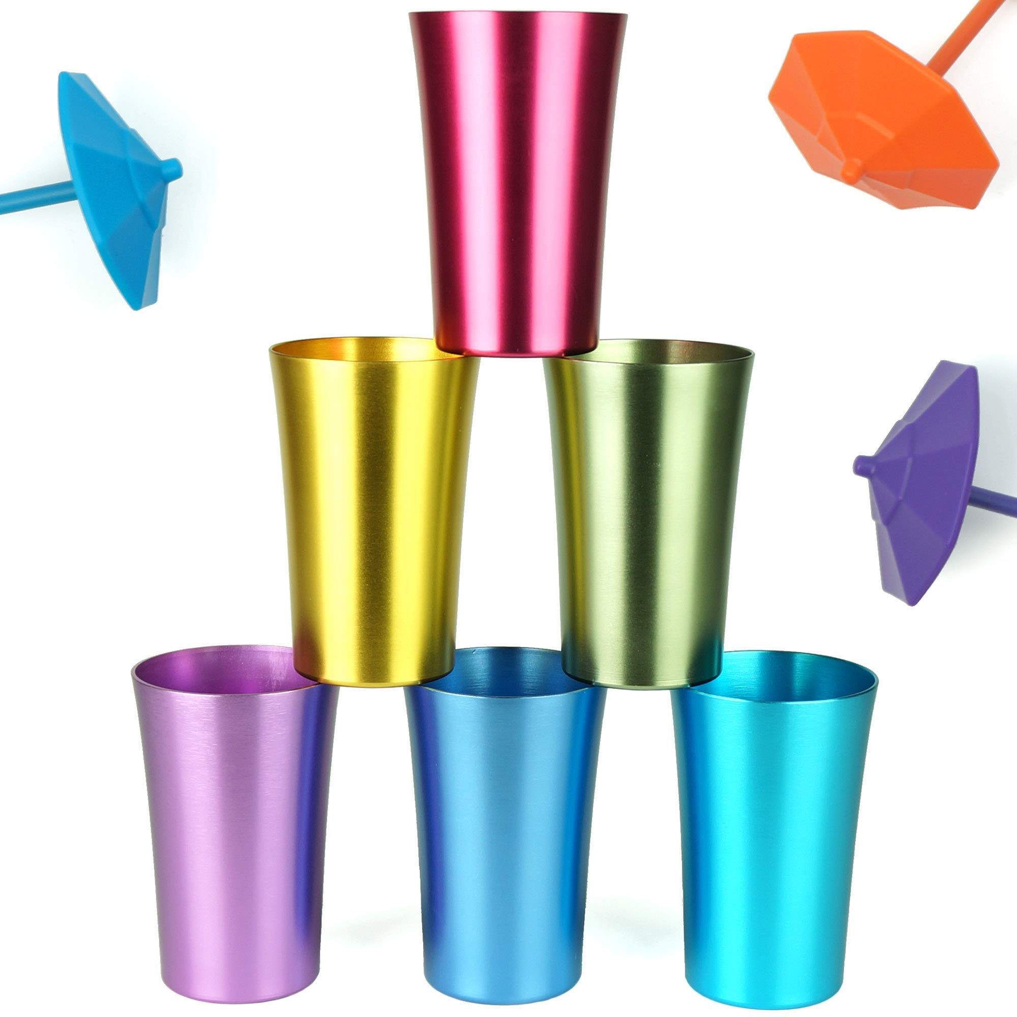 Aluminum Water Tumblers, Set of 6, Different Color, for Children and Adults, Travelling Tumblers, Party Tumblers, Stackable 10oz (SMALL)