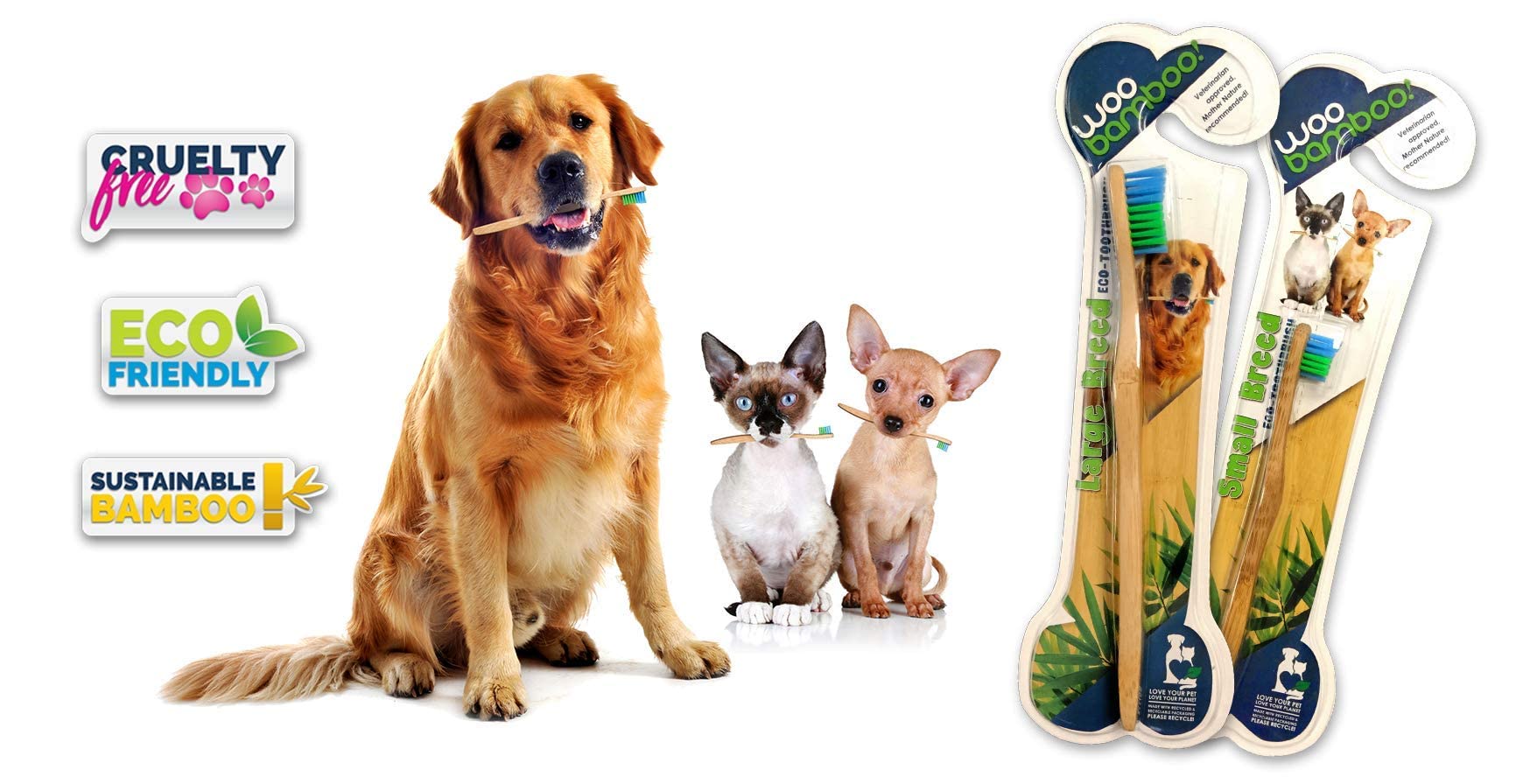 Woobamboo! Eco-Friendly Small Breed Dog and Cat Bamboo Toothbrush (Pack of 2)