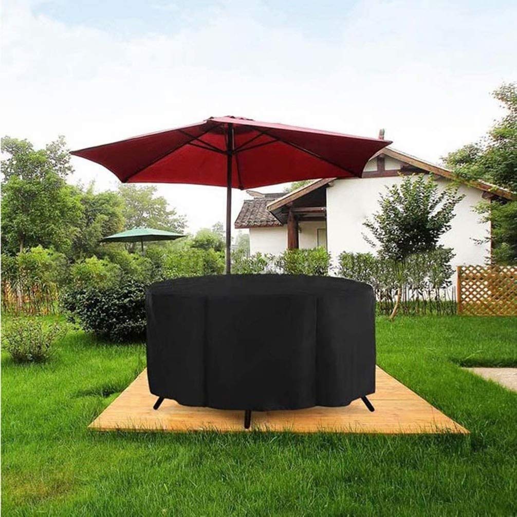 Heavy Duty Patio Table Covers,Round Garden Furniture Covers,Outdoor Furniture Protective Cover for Waterproof Anti-UV, Adjustable Hem (150x110cm,Black)