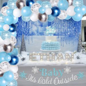 Kreatwow Baby It’s Cold Outside Party Decorations Blue Frozen Theme Baby Shower Supplies Snowflake Balloon Garland Kit Banner Cake Topper Winter Little Snowflake Party