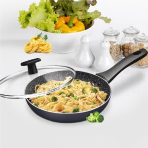 Milton 8 inch Nonstick frying pan nonstick with lid. Large pan for egg omelette, pancake. Flat bottom Stir fry skillet for electric induction cookware. Dishwasher & Oven safe (Aluminium)