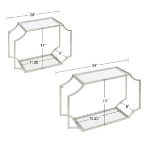 Kate and Laurel Ciel Modern Wall Shelf, Set of 2, Silver, Glam Wall Shelves for Display and Storage