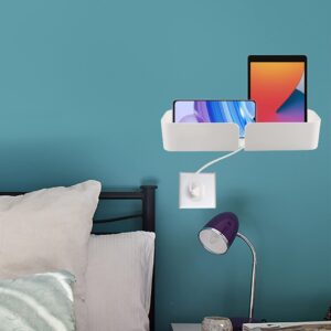 Home-X Floating Wall Organizer with Slit for Phone Charger, Easy Mountable Adhesive Wall Shelf, Wall Organizer for Bedside, Kitchen, or Office, 10" L x 3" W x 2" H, White