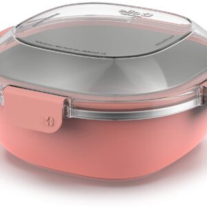 Ello Stainless Steel Lunch Bowl Food Storage Container with Leak-Proof Lid, 6.5 Cup, Peach