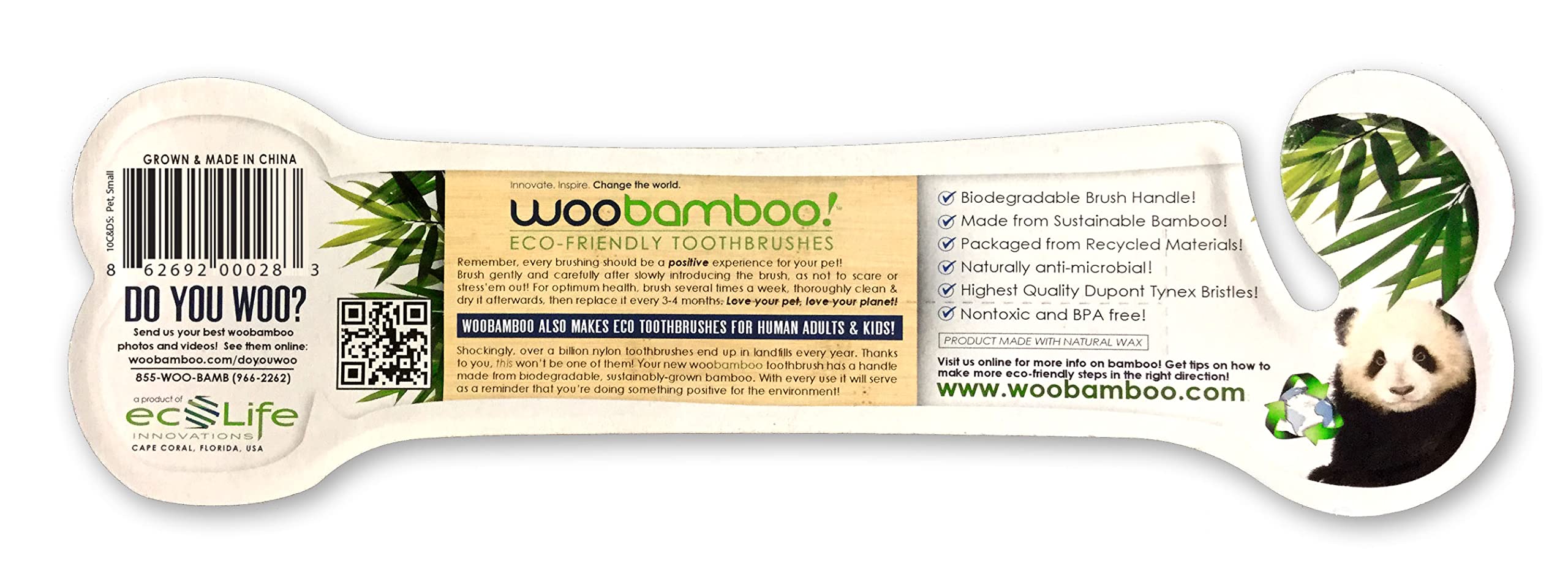 Woobamboo! Eco-Friendly Small Breed Dog and Cat Bamboo Toothbrush (Pack of 2)