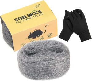 steel wool for mice control 2 pack 2.2" x 16ft with gloves,diy fill fabric kit for gap blocker, vents, and wall cracks, flexible and durable, ideal for garden, house, garage, keeps mice away