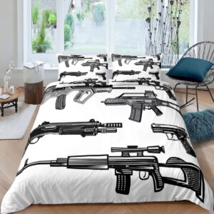 feelyou guns bedding set firearms ammunition duvet cover set for kids boys teens submachine gun sniper rifle comforter cover war theme quilt cover bedroom collection 3pcs king size