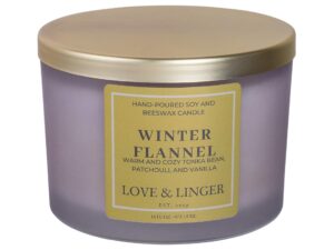 winter candles | flannel candle | luxury soy & beeswax candles for home | 16 oz. large jar 3 wick candle | holiday candles | christmas candles | winter scented candles