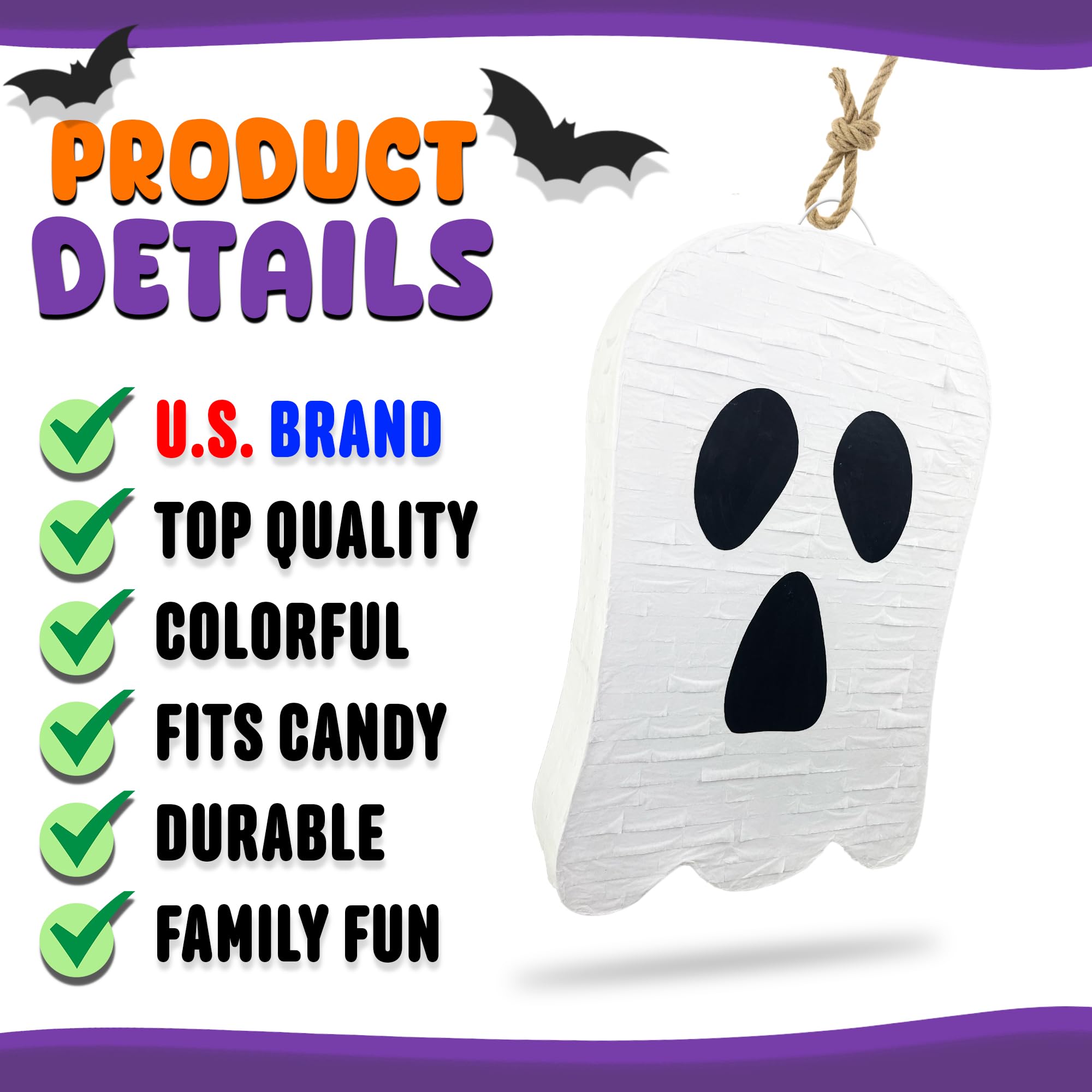 Ghost Halloween Piñata with stick - 17”x10"x 5" Perfect for Halloween Party Decorations, Photo Prop, October Birthday, Funny and Spooky Anniversary - Fits candy/favors: by Get a piñata