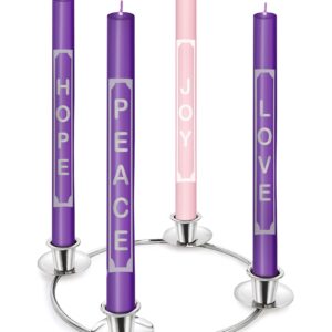 Advent Candles with Words Love, Peace, Hope, Joy On The Candles - Christmas Advent Candle Set of 4 for Advent Rings and Advent Wreaths- Premium Hand Made - Self Fitting End - for Church Advent Wreath