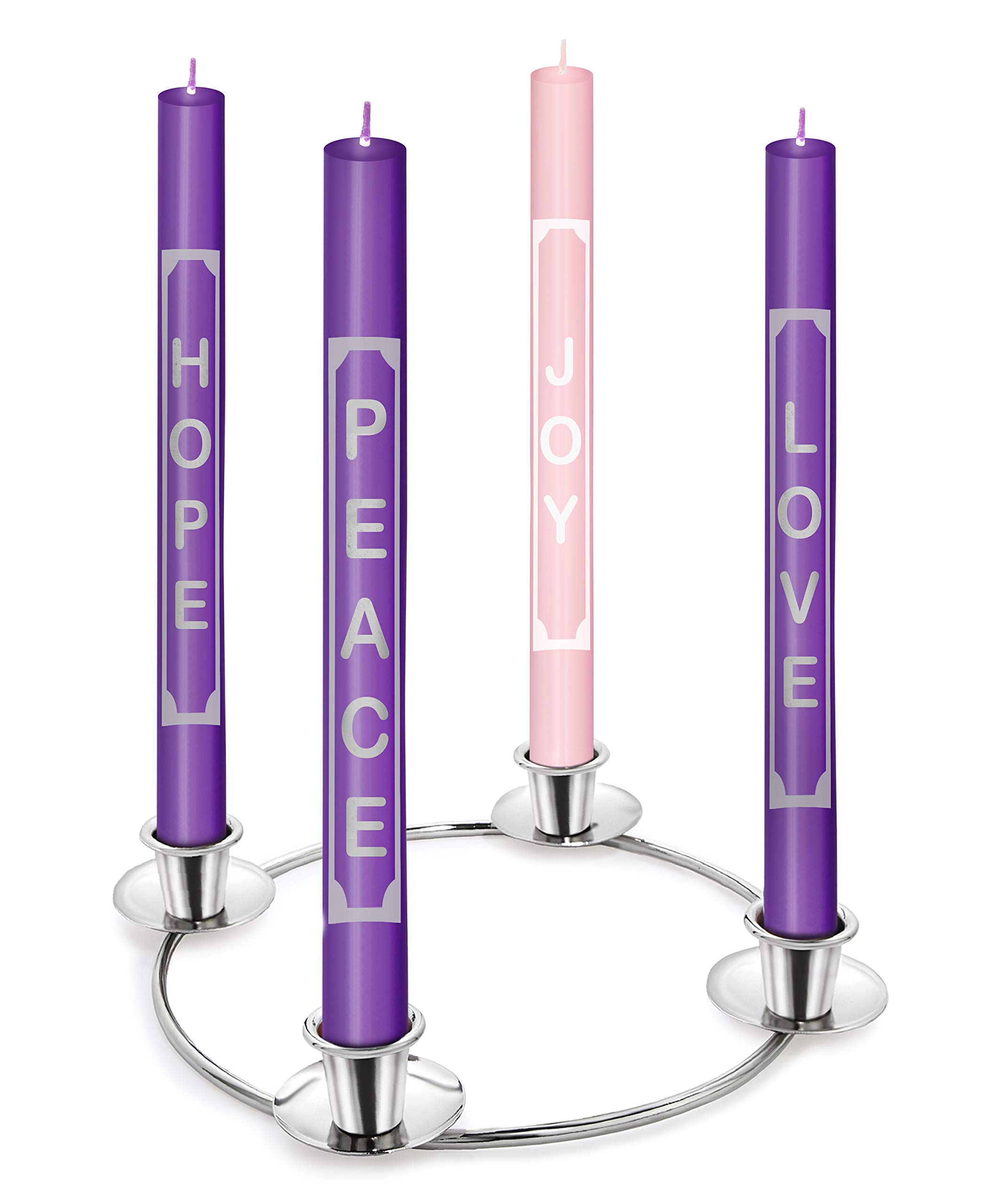 Advent Candles with Words Love, Peace, Hope, Joy On The Candles - Christmas Advent Candle Set of 4 for Advent Rings and Advent Wreaths- Premium Hand Made - Self Fitting End - for Church Advent Wreath