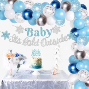 kreatwow baby it’s cold outside party decorations blue frozen theme baby shower supplies snowflake balloon garland kit banner cake topper winter little snowflake party