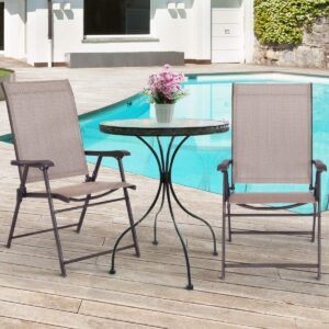 ARLIME 2-Pack Patio Folding Chairs, 2 PCS Dining Chairs with Steel Frame and Armrests, Portable Outdoor Indoor Barstools, Garden Backyard Poolside Patio Furniture Set w/Footrest Back, Set of 2